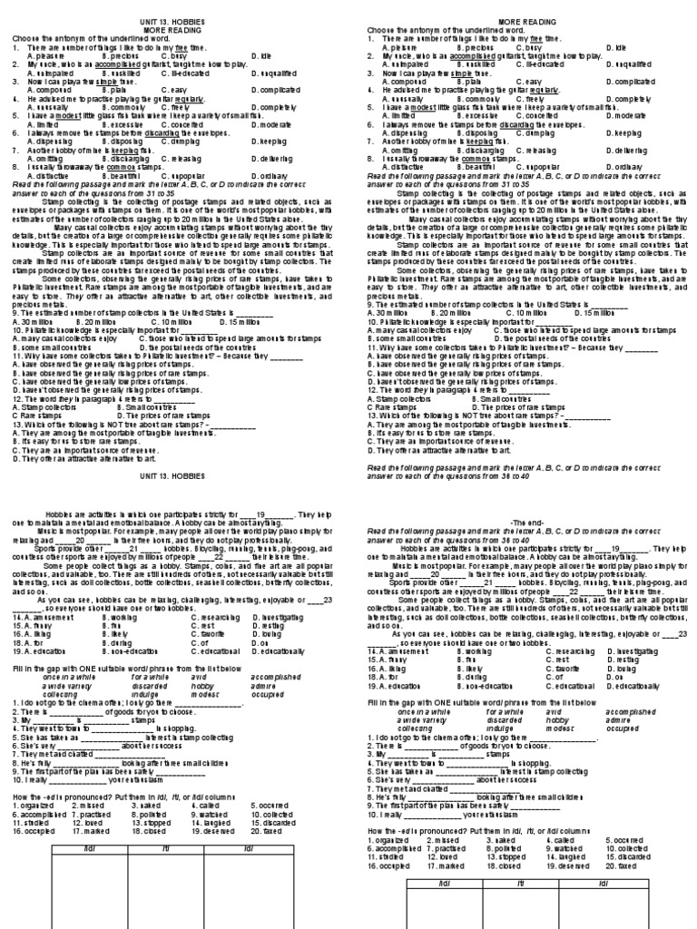 Unit 13. More Reading | PDF | Postage Stamp | Philately