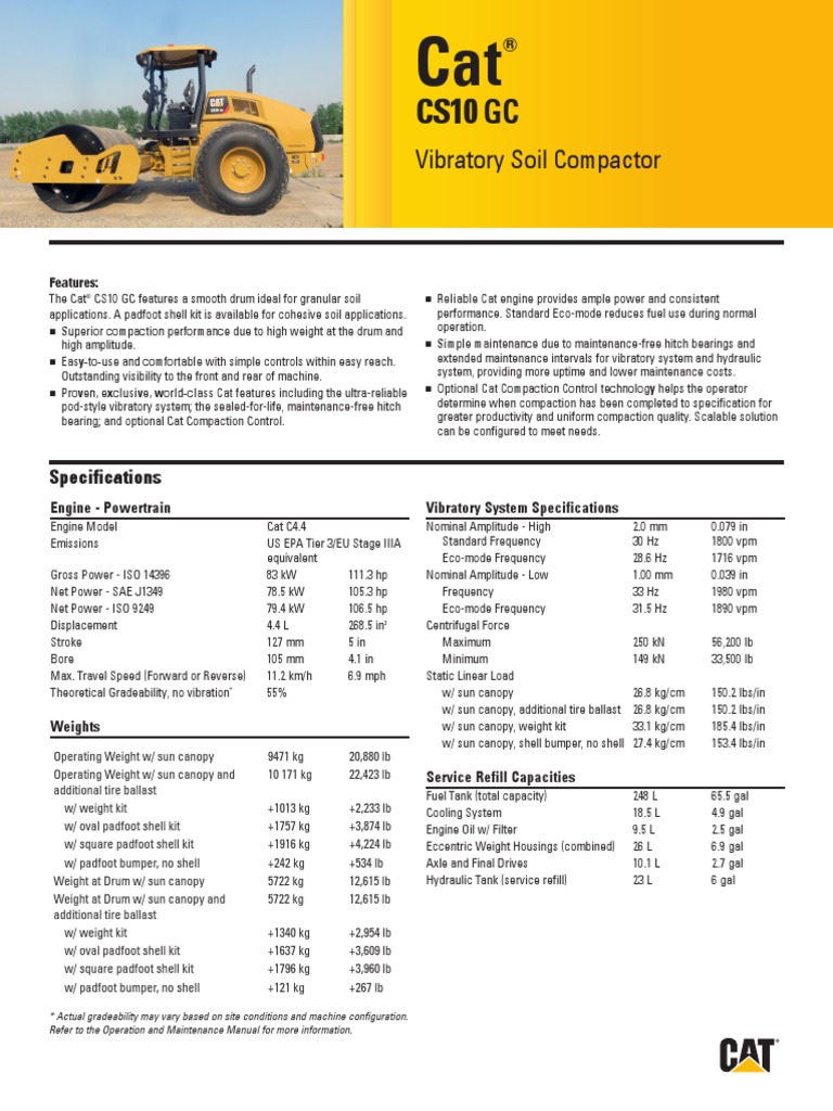 CS10GC Compactor Soil | PDF | Horsepower | Engines
