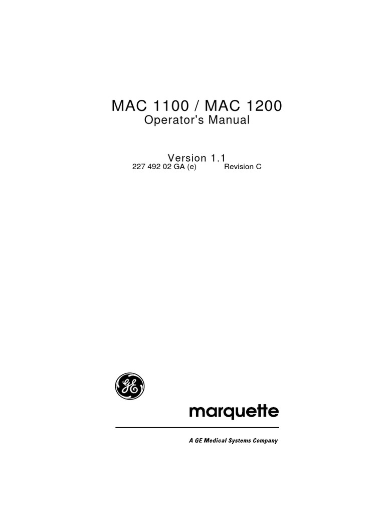 MAC 1100 and 1200 Ver.1.1 Operator Manual | PDF | Electrocardiography ...