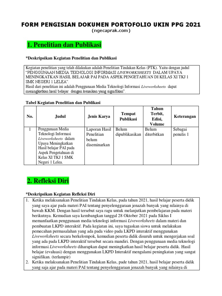 Contoh Pengisian Deskripsi Dan Portofolio UKIN PPG | PDF | Seni | Kesehatan Holistik