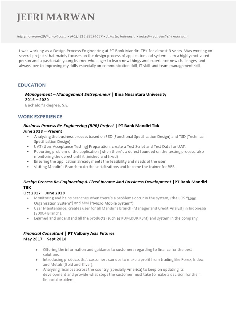 Jefri Marwan CV | PDF | Financial Analyst | Business