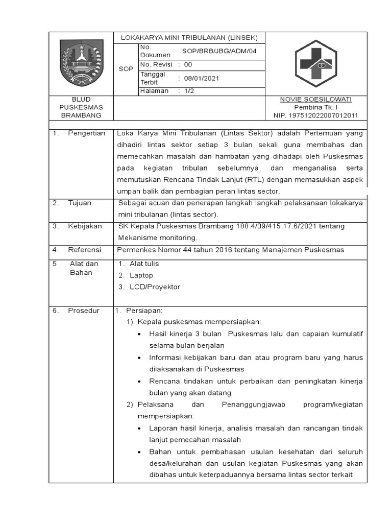 SOP Lokmin Linsek | PDF | Teknologi & Rekayasa