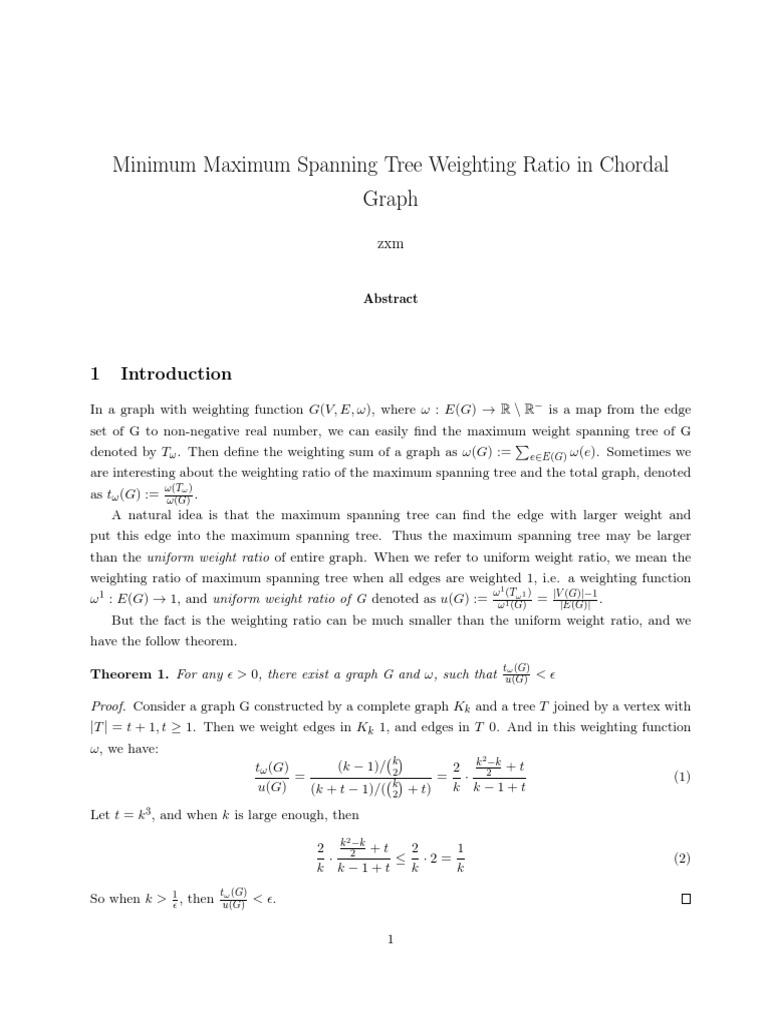 Minimum Maximum Spanning Tree Weighting Ratio in Chordal Graph | PDF | Applied Mathematics ...