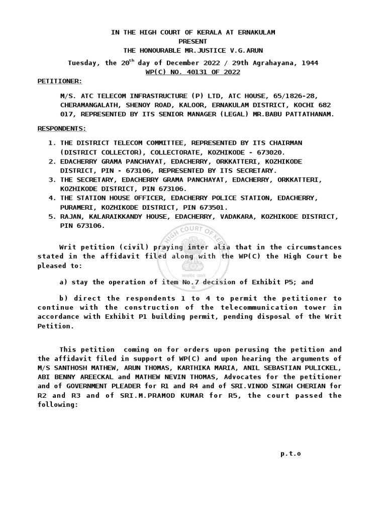 Edacheri Tower High Court Order | PDF | Government | Common Law