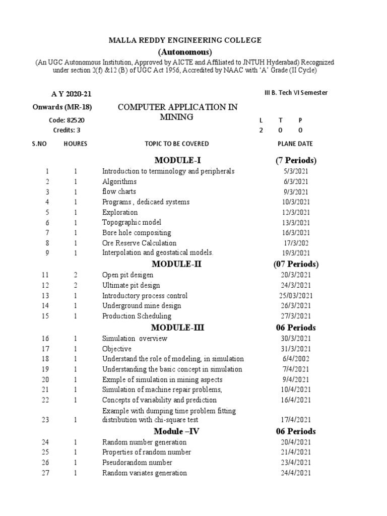 Mine Economics Leson Plan | PDF | Mining | Minerals
