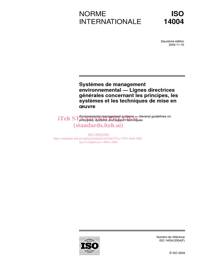 Iso 14004 2004 | PDF | Gestion des ressources environnementales | Audit