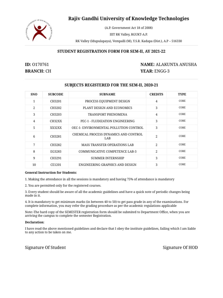 Sem Registration (Ay21 22) | PDF