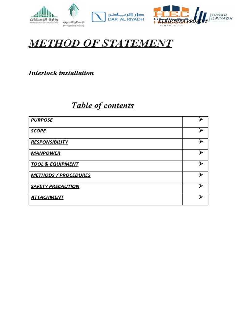 Method of Statement - Alkhomra Project - Interlocking | PDF | Quality ...