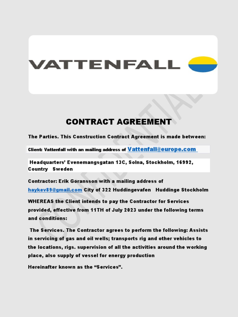 VATTENFALL CONTRACT AGREEMENT .Docx 223docx - Docx For Erik Goransson - Docx77 | PDF ...