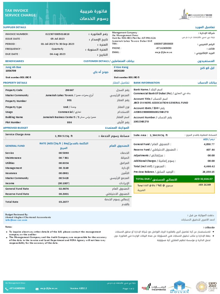 Tax Invoice Service Charge: 0223070005016818 05 Jul 2023 01 Jul 2023 To ...