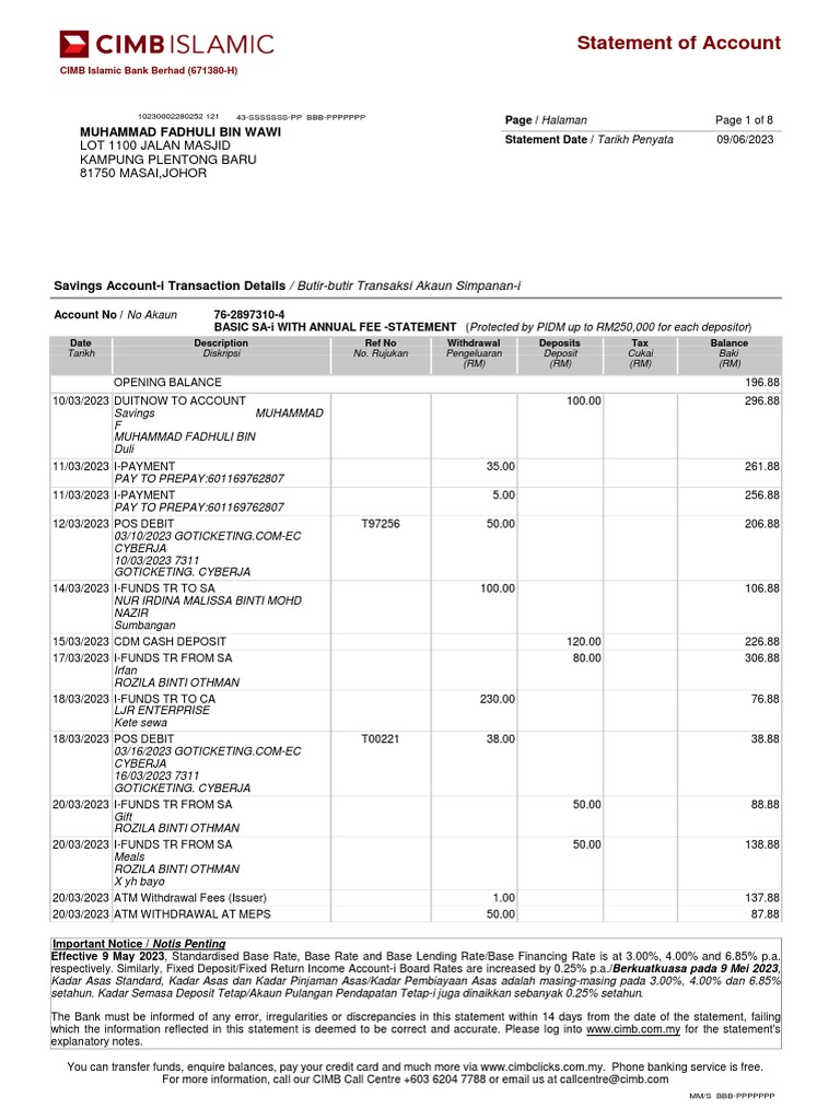 Estatement20230609 000350816 | PDF | Debit Card | Banks