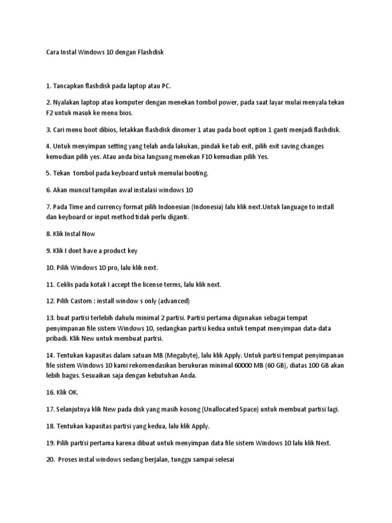 Cara Instal W10 Tanpa Gambar | PDF