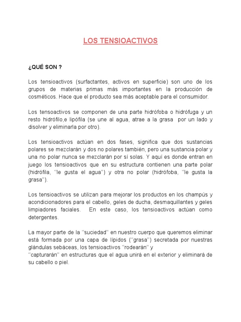 Los Tensioactivos | PDF | Tensioactivo | Moléculas