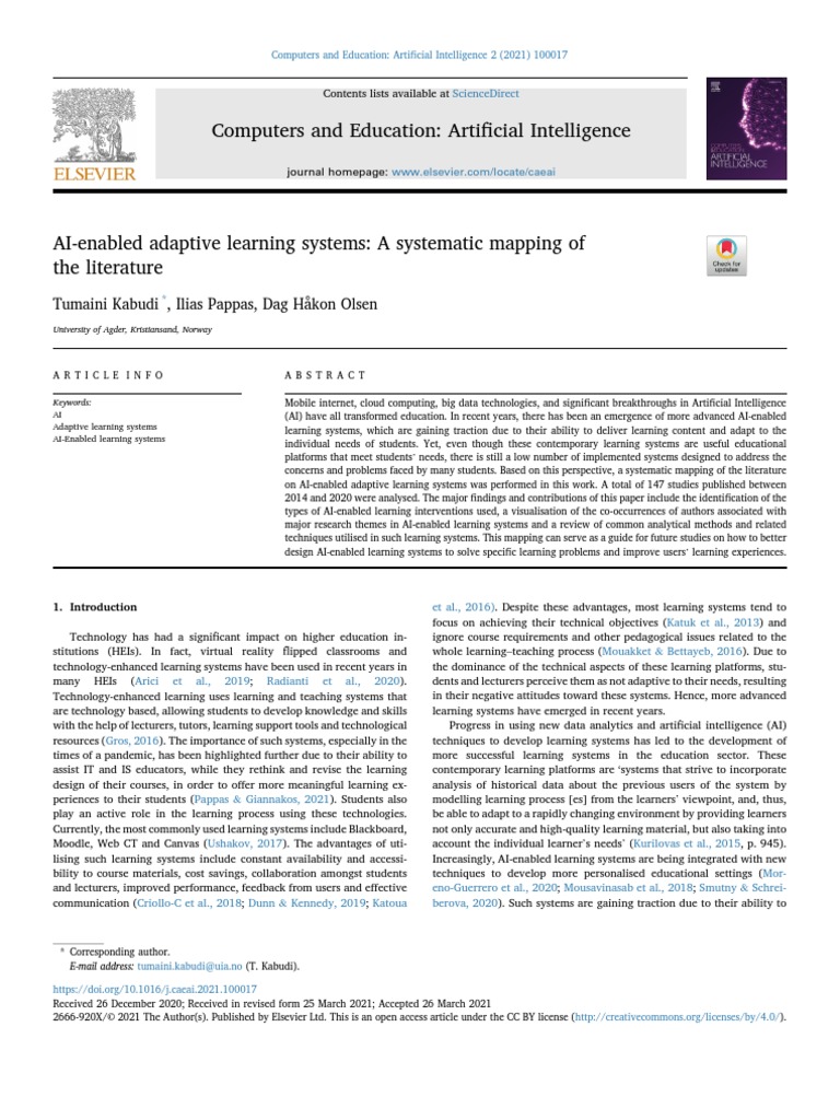Ai Enabled Adaptive Learning Systems A Sys 2021 Computers And Education Ar Download Free 