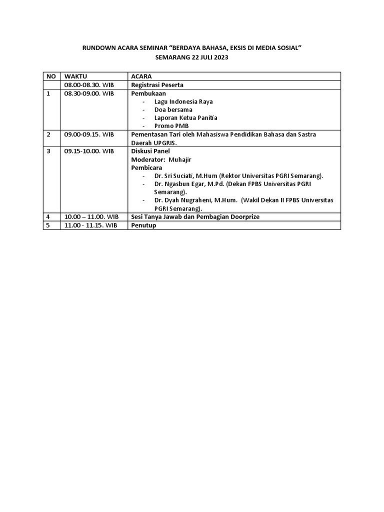 Rundown Acara Seminar | PDF