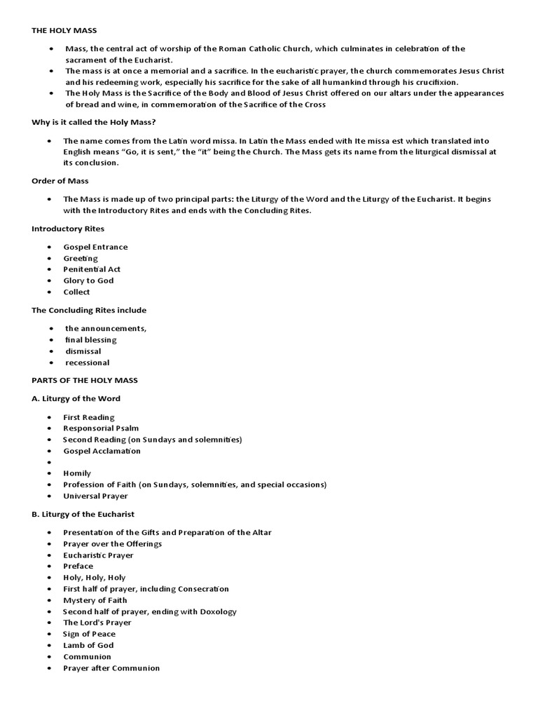 The Holy Mass | PDF | Eucharist | Mass (Liturgy)