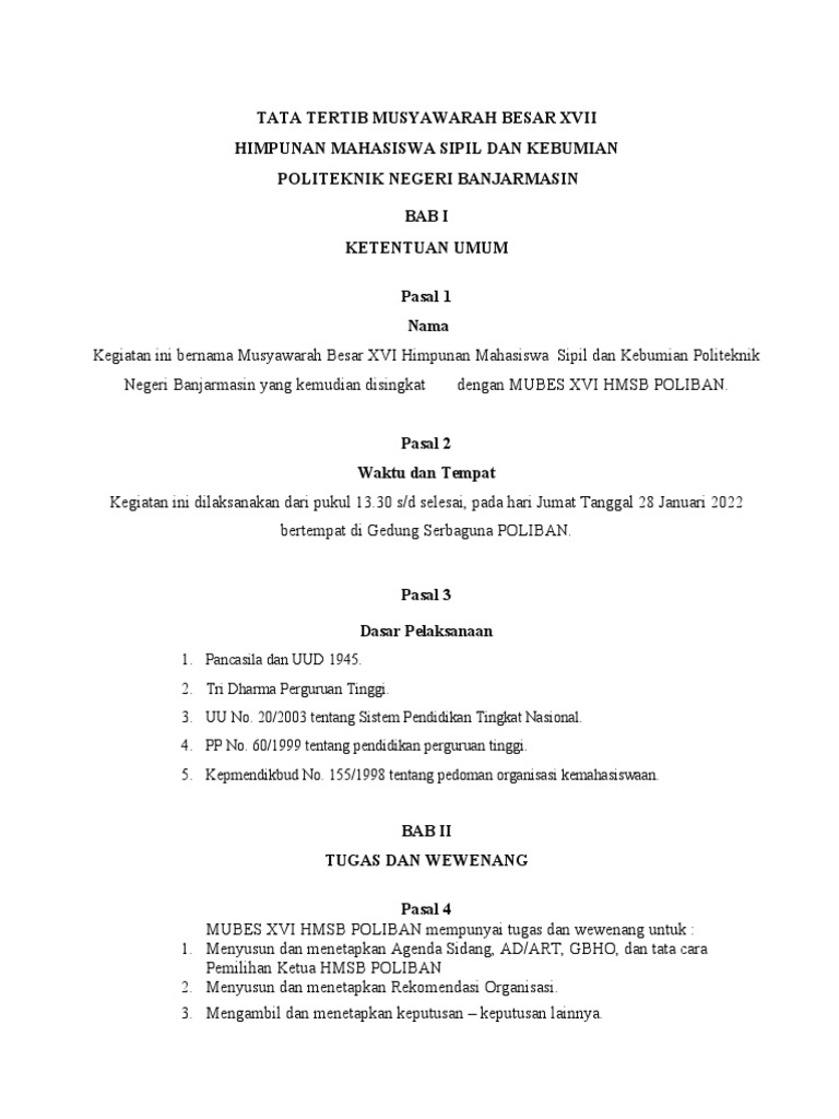 Tata Tertib MUBES HMSB POLIBAN | PDF