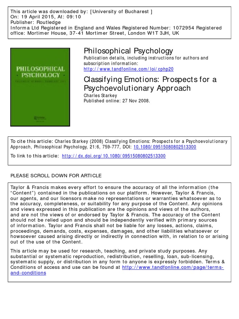 Psychoevolutionary Emotion Classification | PDF | Emotions | Psychology