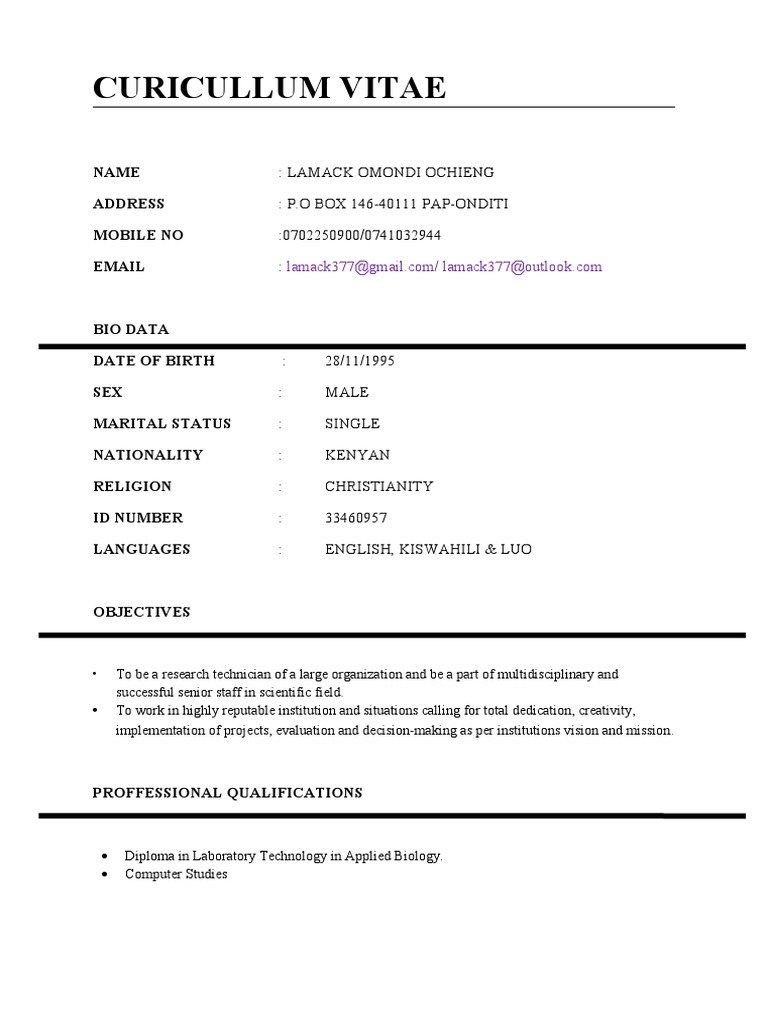 Omondi Curicullum Vitae | PDF | Fish