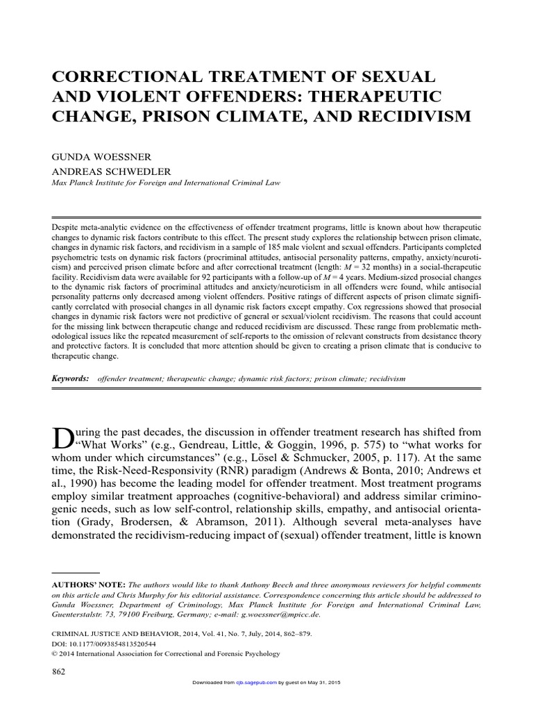 Correctional Treatment of Violent Offenders.2014-Woessner-862-79 | PDF ...
