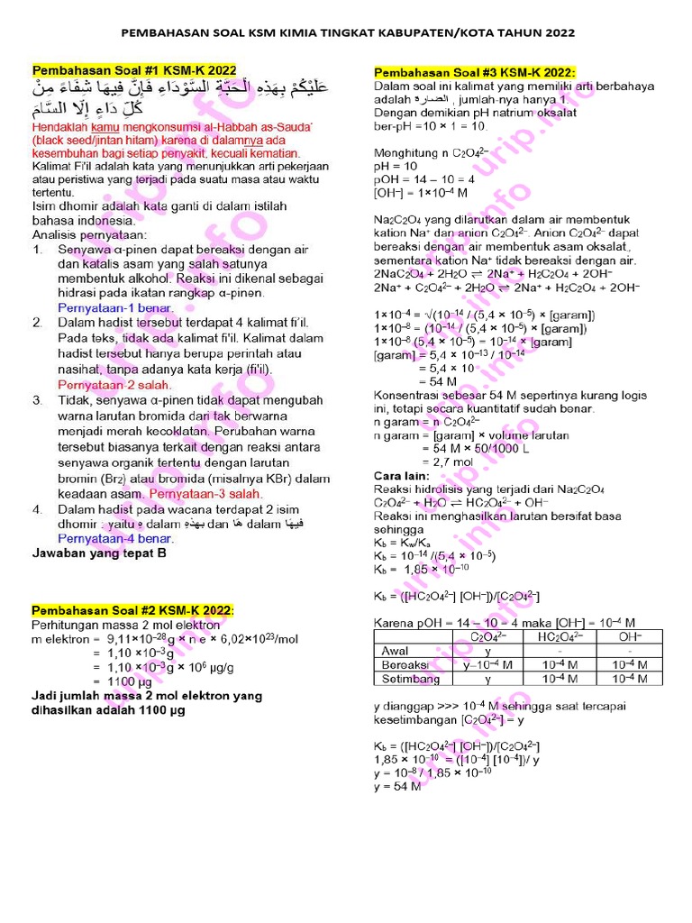 Kumpulan Pembahasan Soal KSM Kimia Tingk. Kab Kota Tahun 2022 Dari Pak ...
