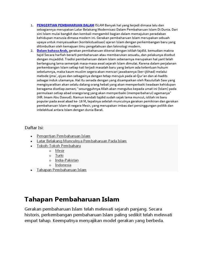 Urutan Tahapan Pembaharuan Islam | PDF