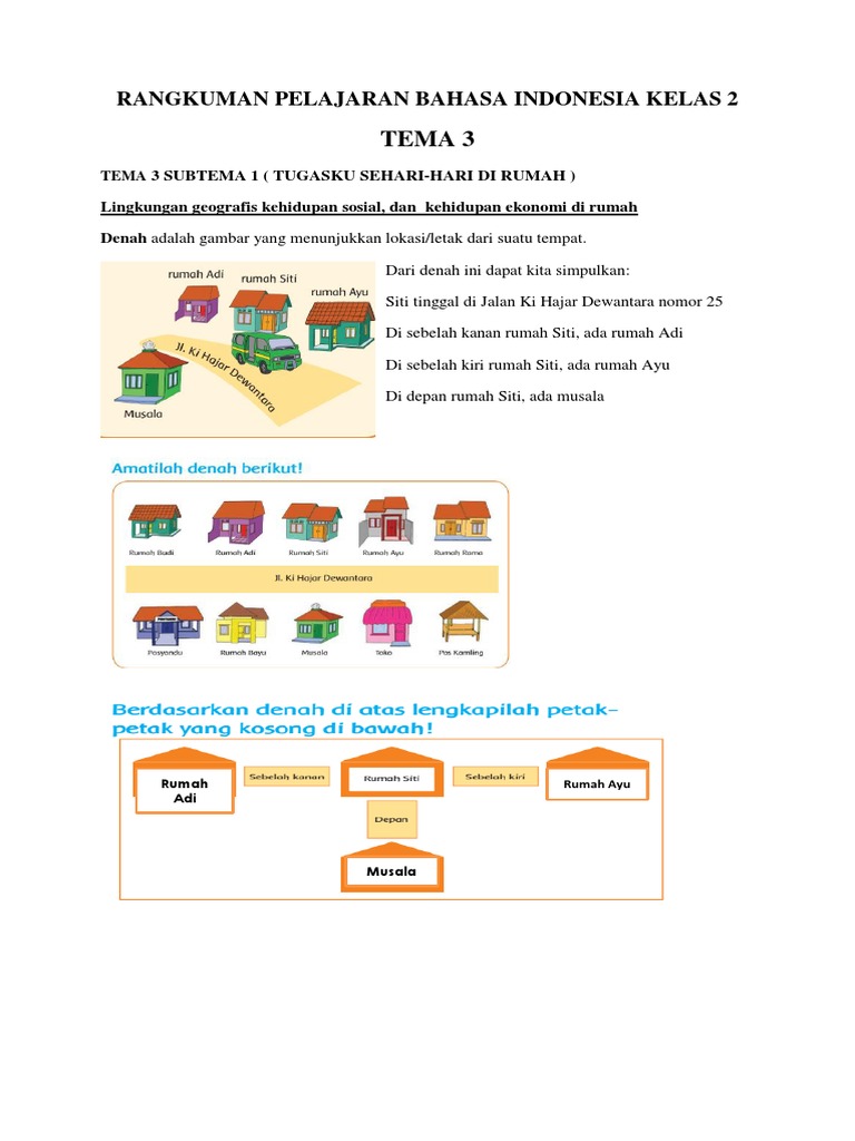 Rangkuman Bahasa Indonesia Tema 3&4 Kelas 2 Uas 20-21 | PDF