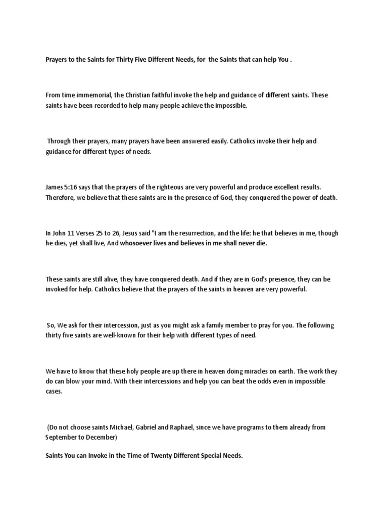 Prayers To The Saints For Thirty Five Different Needs For The Saints ...