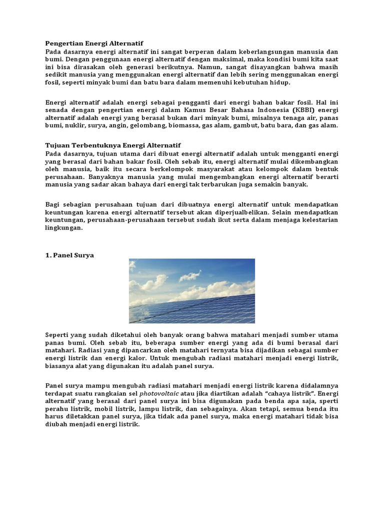 Tujuan dan Manfaat Energi Alternatif | PDF | Teknologi & Rekayasa
