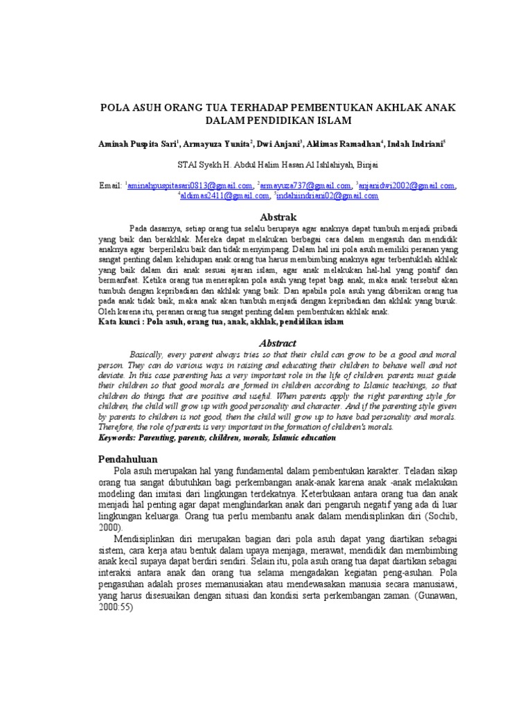Pola Asuh Orang Tua Terhadap Pembentukan Akhlak Anak Dalam Pendidikan Islam | PDF | Kesehatan ...