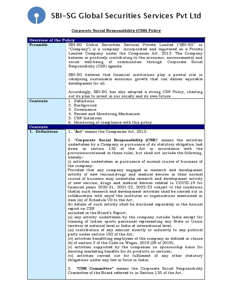 CSR Policy | PDF | Corporate Social Responsibility | Government