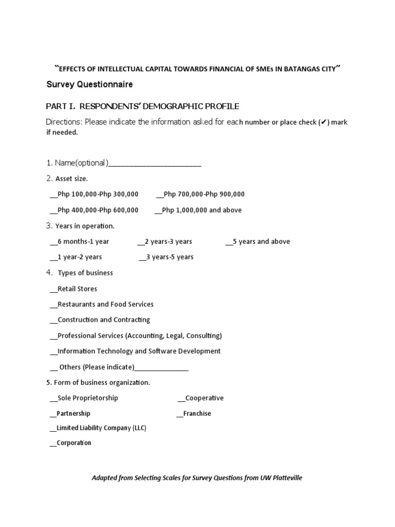 Questionnaire For Research | PDF | Small And Medium Sized Enterprises ...