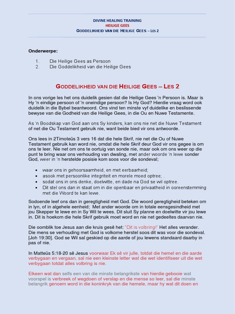 HG Les 2 Die Goddelikheid Van Die Heilige Gees | PDF