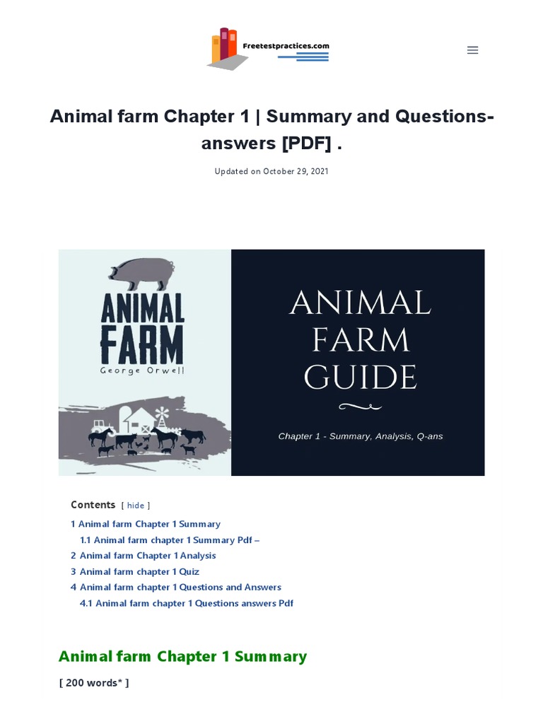 Animal Farm Chapter 1 - Summary and Questions-Answers (PDF ...