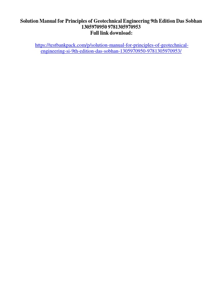 Principles of Geotechnical Engineering 9th Edition Das Sobhan Solution Manual | Download Free ...
