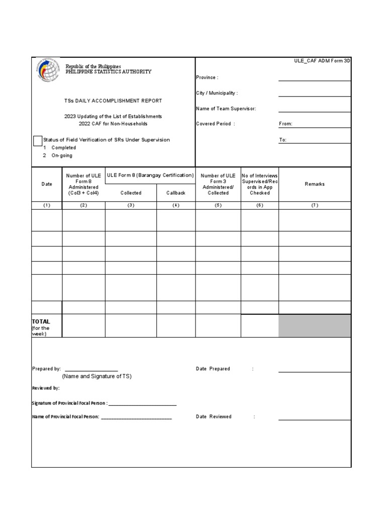 ULE CAF ADM Form 3D TS Daily Accomplishment Report 2023 | PDF