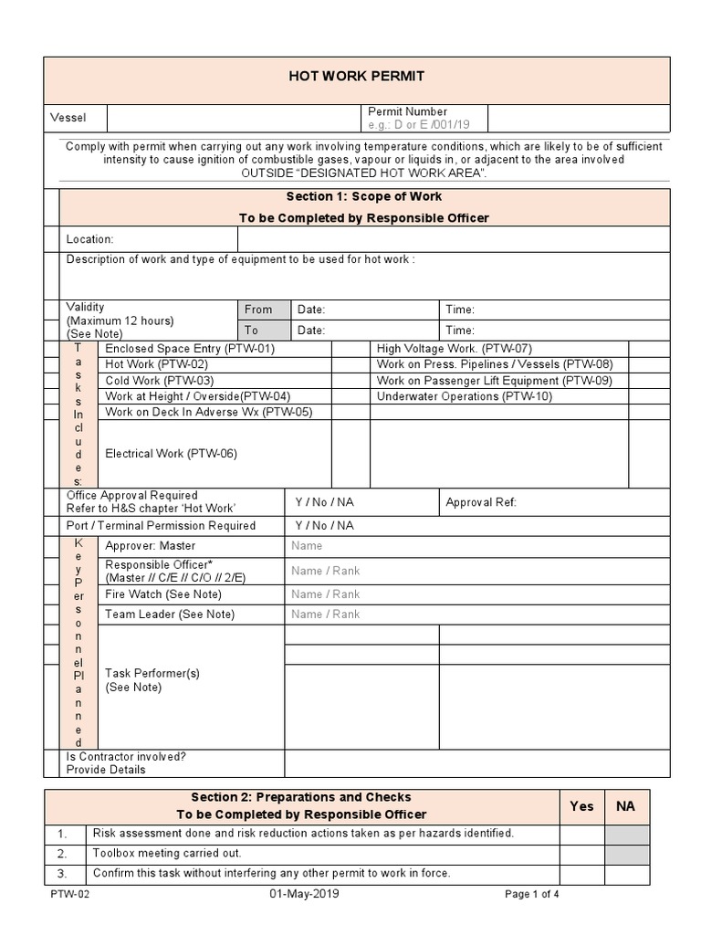 PTW-02 Hot Work Permit | Download Free PDF | Fires | Firefighting
