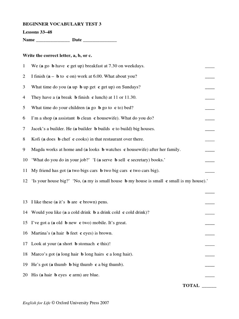 Efl 00 Ac Vocabulary Test 3 | PDF