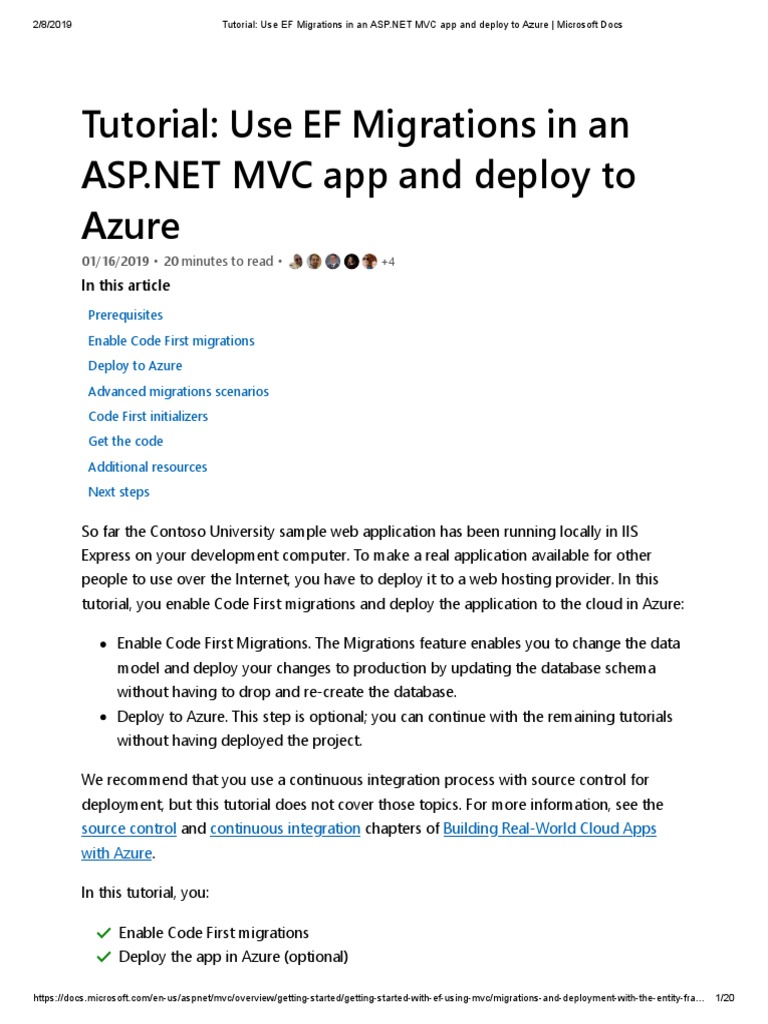 Tutorial Use Ef Migrations In An Asp Net Mvc App And Deploy To Azure Microsoft Docs Pdf 3110