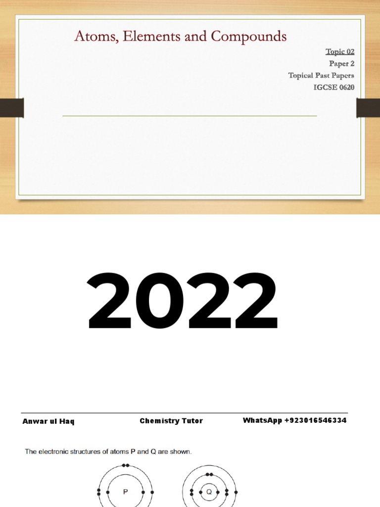 02 Atoms, Elements and Compounds - MCQs Paper 2 | PDF | Atomic Physics ...