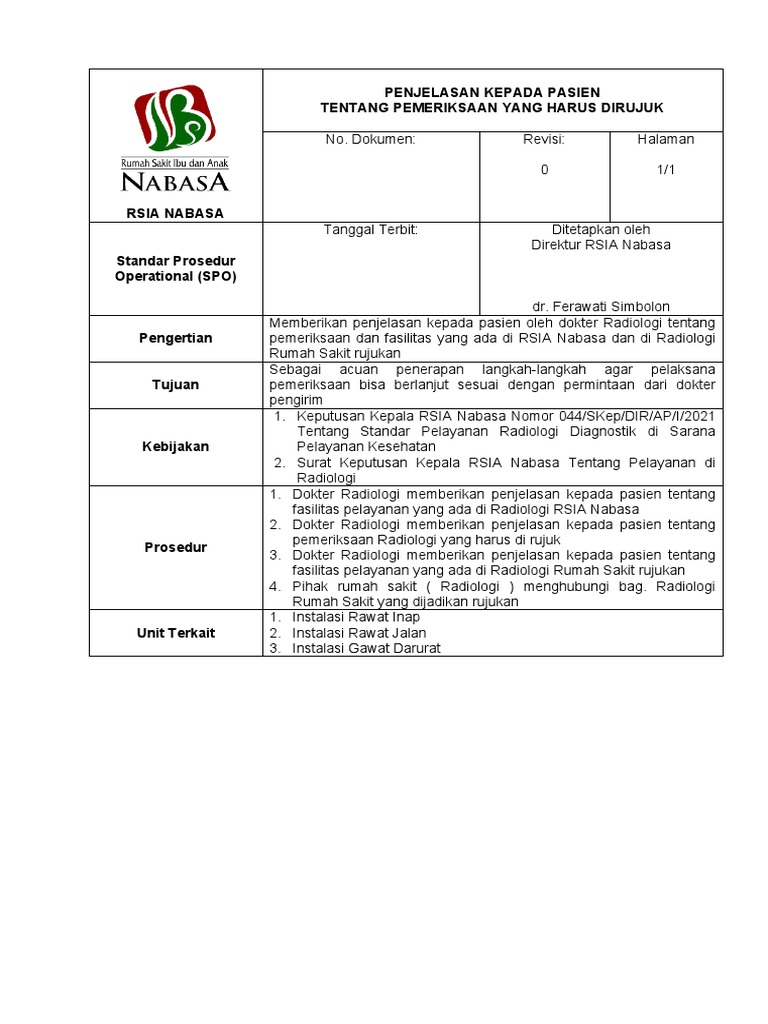 Sop Penjelasan Dokter Radiologi | PDF