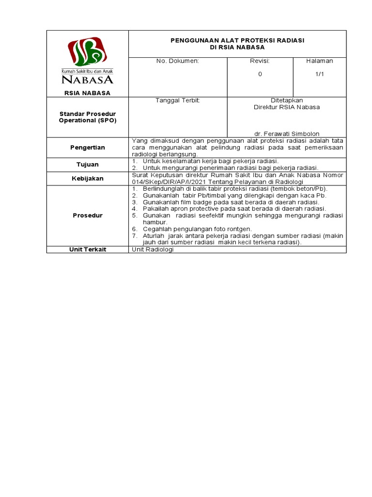 Sop Penggunaan Alat Proteksi Radiasi | PDF | Sains & Matematika