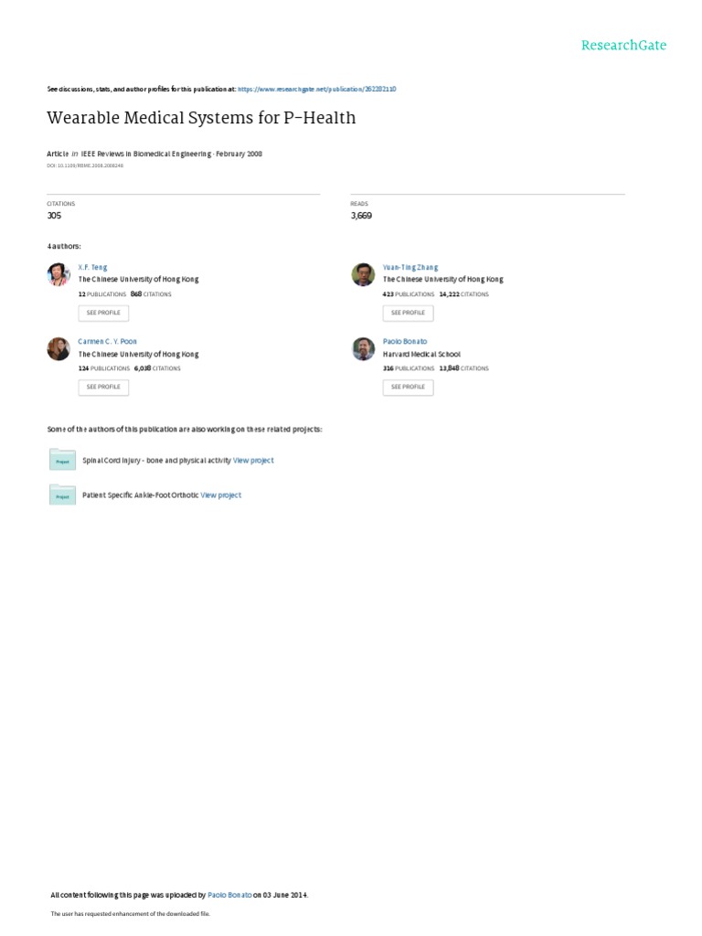 Wearable Medical Systems For P-Health | PDF | Monitoring (Medicine ...