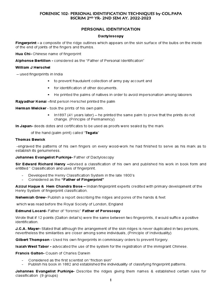 Personal Identification 2nd Yr | PDF | Fingerprint | Hand