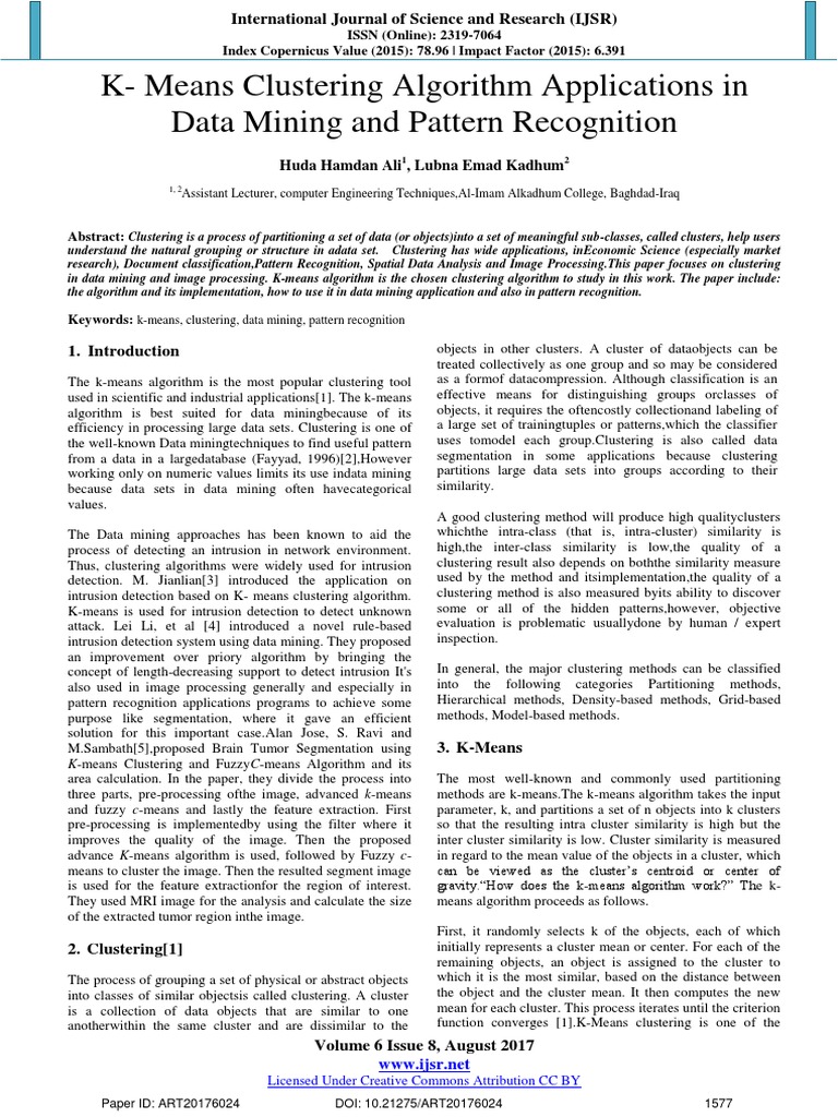 K Means Clustering Algorithm Applications In Data Mining And Pattern 3683