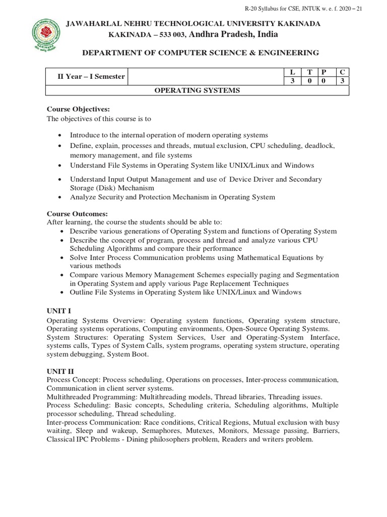 Cse IV Years Cs & Syllabus Ug r20 | Download Free PDF | Operating System | Process (Computing)