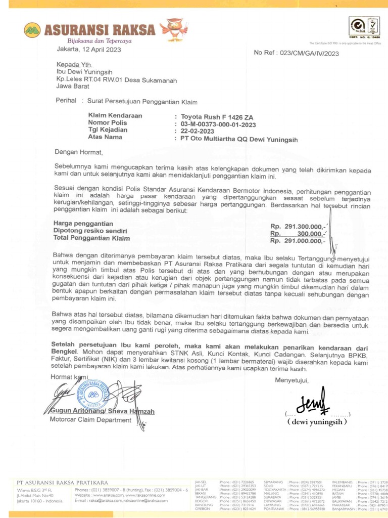 Adjusment Proposa Toyota Rush F 1426 ZA | PDF