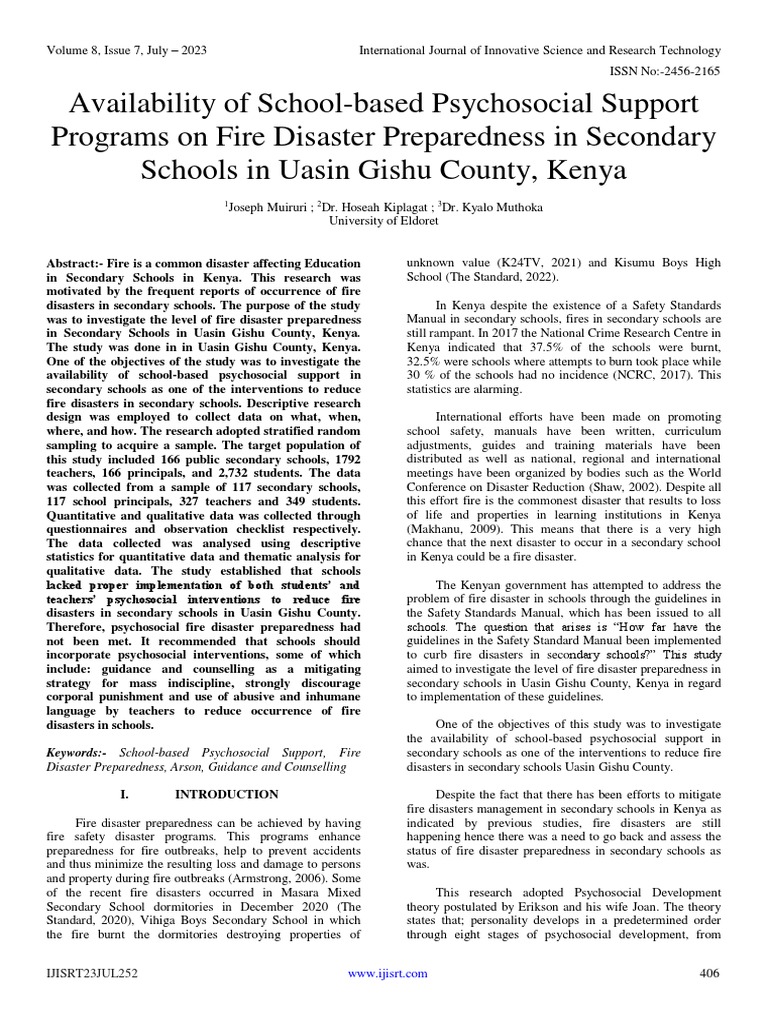 Availability of School-Based Psychosocial Support Programs On Fire ...