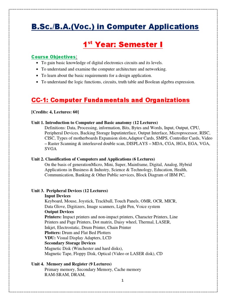 B.Sc./B.A. (Voc.) in Computer Applications: 1 Year: Semester I | PDF | Pl/Sql | Process (Computing)