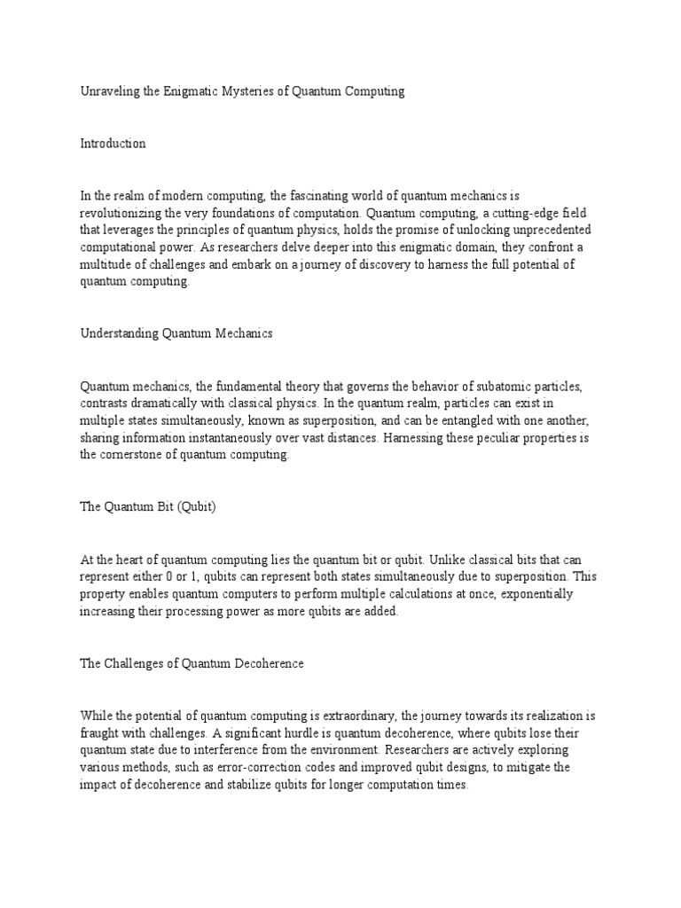 Unraveling The Enigmatic Mysteries of Quantum Computing | PDF | Quantum ... Unraveling The Enigmatic Mysteries of Quantum Computing | PDF | Quantum ...